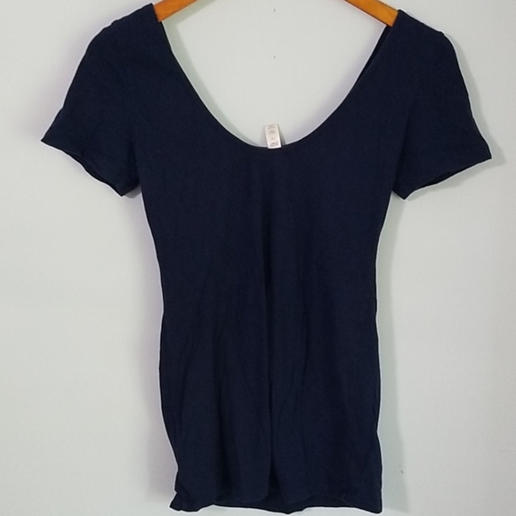 Ambiance | Tops | Dark Blue Deep Scoop Neck Tee Sz Large | Poshmark